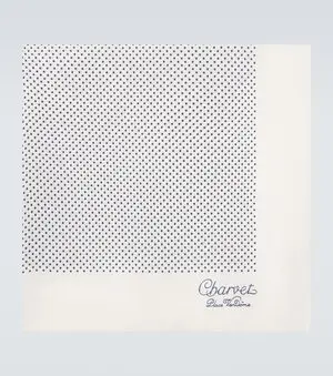 Charvet Checked Silk Pocket Square Blue