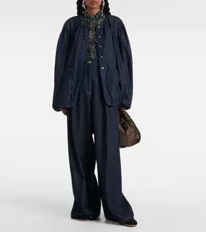 Dries Van Noten Gathered Denim Blouse