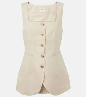 Posse Lucille Pinstripe Linen Vest - Beige