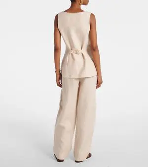 Posse Lucille Pinstripe Linen Vest - Beige