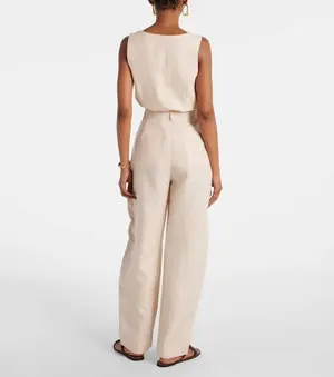 Posse Lucille Pinstripe Linen Barrel-leg Pants - Beige