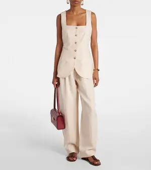Posse Lucille Pinstripe Linen Barrel-leg Pants - Beige
