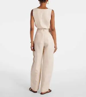 Posse Lucille Pinstripe Linen Barrel-leg Pants - Beige