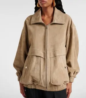 Nour Hammour Beck Suede Bomber Jacket - Beige