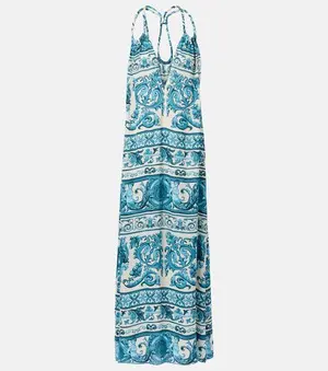 ADRIANA DEGREAS Satin Maxi Dress - Blue