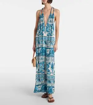 ADRIANA DEGREAS Satin Maxi Dress - Blue