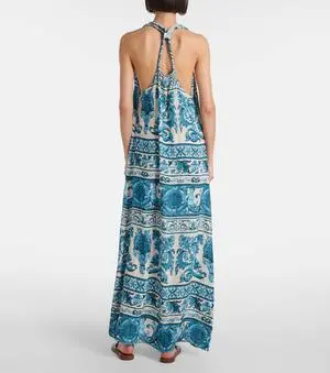 ADRIANA DEGREAS Satin Maxi Dress - Blue
