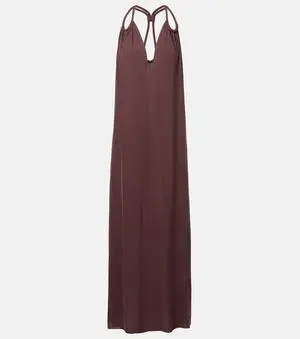 ADRIANA DEGREAS Satin Maxi Dress - Brown