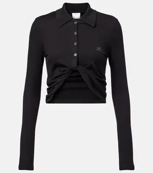 COURREGES Courrèges Cropped Cotton Polo Shirt - Black