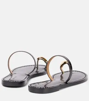 AMANU Embellished Leather Sandals - Black