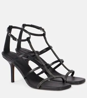 Brunello Cucinelli Monili Leather Sandals - Black
