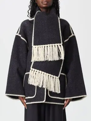 TOTEME Textured Shawl Lapel Coat With Tasseled Scarf Detail - Grey