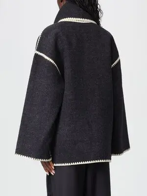 TOTEME Textured Shawl Lapel Coat With Tasseled Scarf Detail - Grey