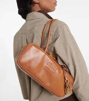 Miu Miu Logo Embossed Leather Tote Bag