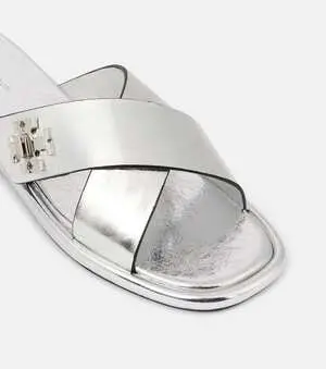 Tory Burch T Lock Metallic Leather Slides