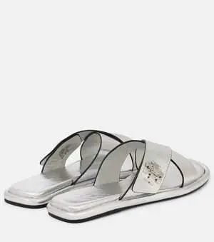 Tory Burch T Lock Metallic Leather Slides
