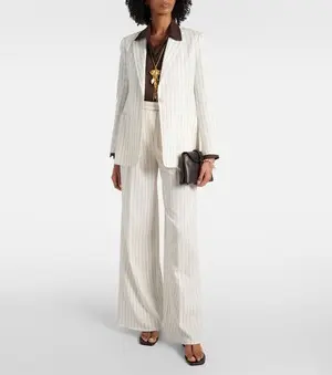 Max Mara Jadi Striped Cotton And Linen Blazer - Neutrals