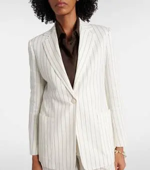 Max Mara Jadi Striped Cotton And Linen Blazer - Neutrals