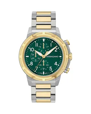 FERRAGAMO Sport Chronograph, 44mm - Green/two Tone