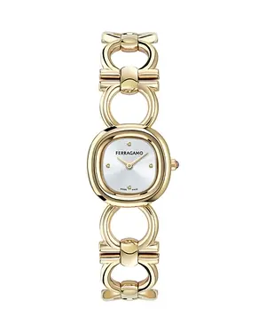 FERRAGAMO Double Gancini Watch, 25mm - White/gold