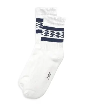 STEMS Frayed Edge Striped Crew Socks Navy