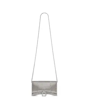 Balenciaga Hourglass Wallet On Chain With Rhinestones - Light Grey