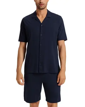 Hanro Night And Day Cotton Button Front Shirt - Deep Navy
