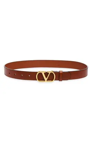 Valentino Garavani Valentino Garavani VLOGO Buckle Leather Belt Deep Caramel