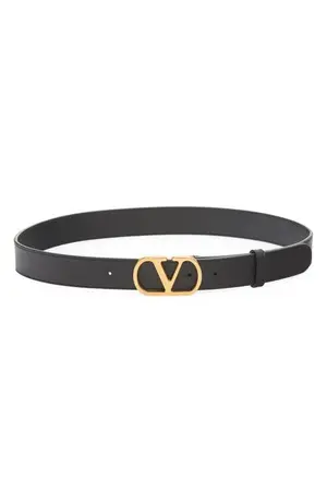 Valentino Garavani Valentino Garavani VLOGO Buckle Leather Belt Nero