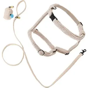 THE LICKER STORE Teddy Bouclé Adjustable H Harness And Leash Walk Set With Poop Bag Pouch - Beige