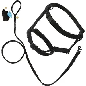 THE LICKER STORE Teddy Bouclé Adjustable H Harness And Leash Walk Set With Poop Bag Pouch - Black