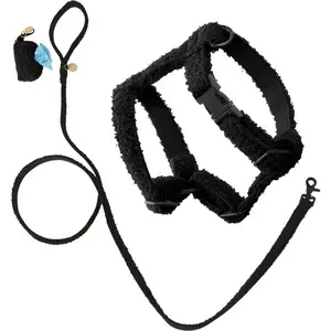 THE LICKER STORE Teddy Bouclé Adjustable H Harness And Leash Walk Set With Poop Bag Pouch - Black