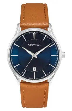 VINCERO Kairos Leather Strap Watch - Blue/ Brown