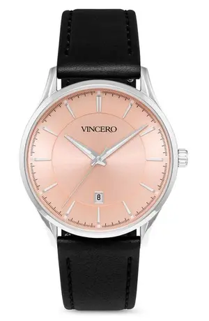 VINCERO Kairos Leather Strap Watch - Salmon