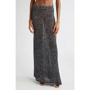 AREA Sequin Crochet Maxi Skirt - Black