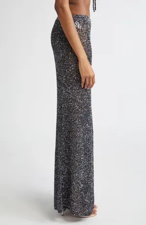 AREA Sequin Crochet Maxi Skirt - Black