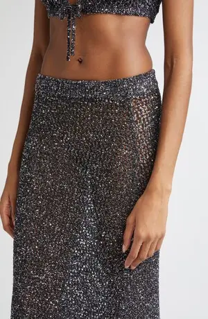 AREA Sequin Crochet Maxi Skirt - Black