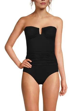 LANDS' END Slender Suit U-wire Bandeau Tankini Top - Black