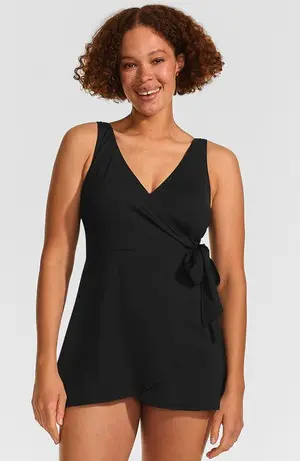 LANDS' END D-cup Side-tie Mini Swim Dress - Black