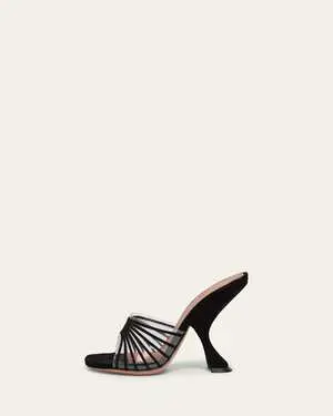 Amina Muaddi Mookie Suede And Pvc Mules With Comma Heel