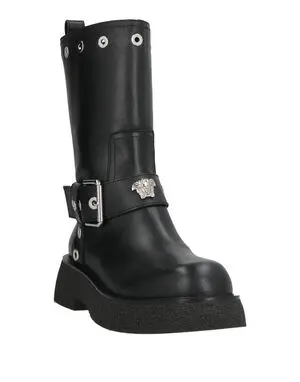 Versace Ankle Boots In Leather With Buckle And Logo