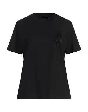 Karl Lagerfeld Organic Cotton T-shirt With Crystal Appliqués - Black