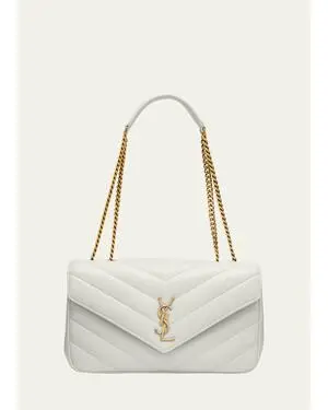 Saint Laurent Loulou Chain Shoulder Bag In Quilted Leather - White