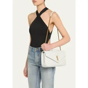 Saint Laurent Loulou Chain Shoulder Bag In Quilted Leather - White