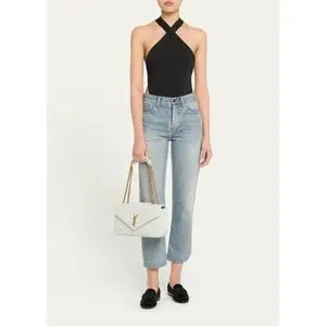 Saint Laurent Loulou Chain Shoulder Bag In Quilted Leather - White