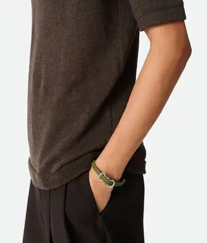 Bottega Veneta Braided Leather And Sterling Silver Bracelet - Matcha