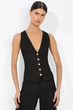 Alice + Olivia Mazie Linen Blend Vest - Black