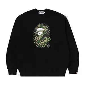 A BATHING APE Abc Camo Ape Head Relaxed Fit Crewneck Sweatshirt - Black