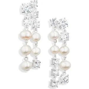 Completedworks Cubic Zirconia & Freshwater Pearl Drop Earrings - Silver Plated
