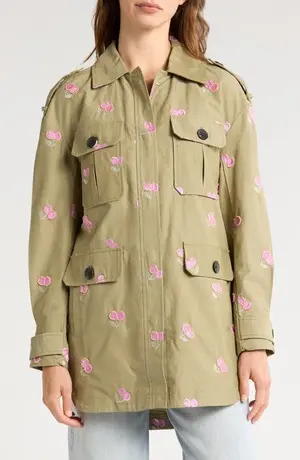 Avec Les Filles Cherry Embroidered Utility Jacket